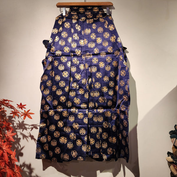 Vintage Blue Golden Kamon Hakama Pants L87cm - Siamurai