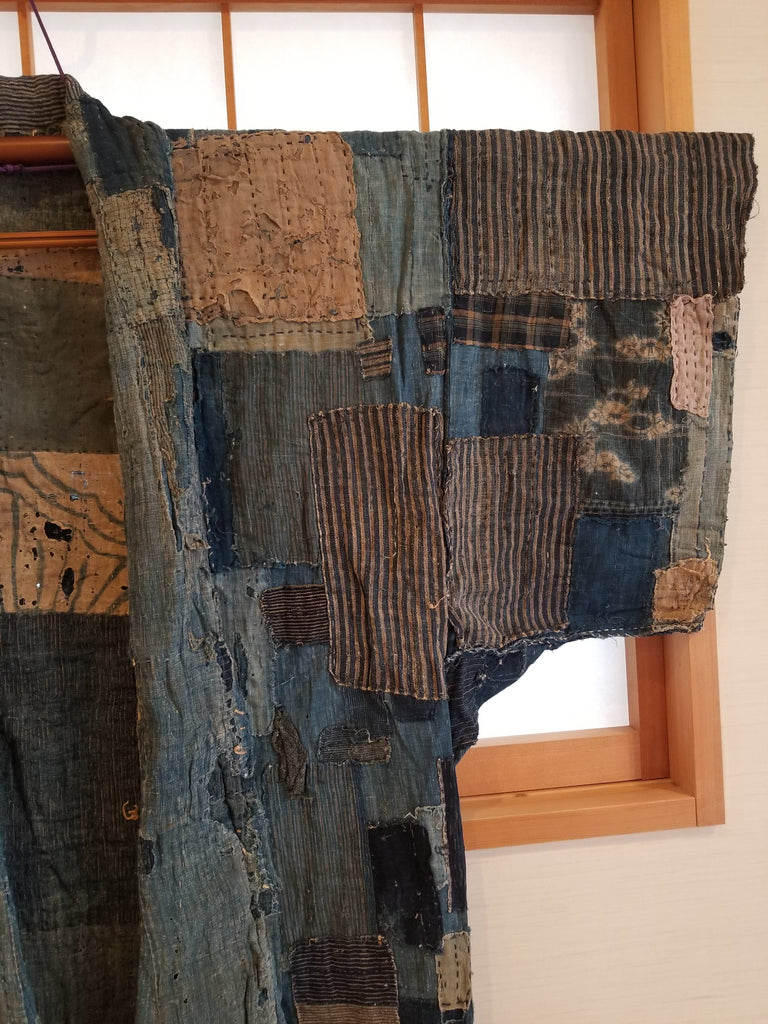 RARE Meiji Era (1900s) Indigo Boro Patchwork Yogi Bodoko Kimono - Siamurai