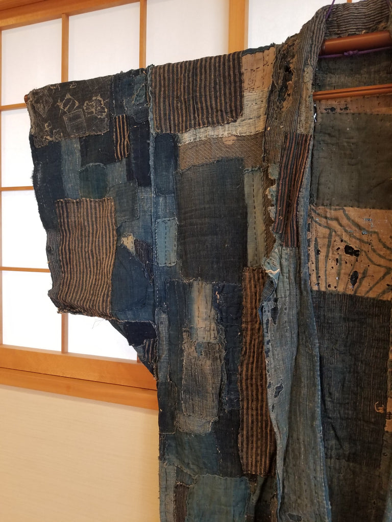 RARE Meiji Era (1900s) Indigo Boro Patchwork Yogi Bodoko Kimono - Siamurai