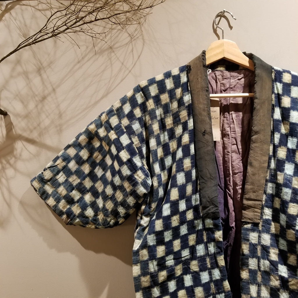 Kasuri Ikat Folk Style Haori Jacket from mid century - Siamurai