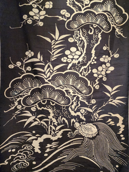 Aizome Indigo Tsutsugaki Minogame Crane Wall Art 91 x 182cm - Siamurai