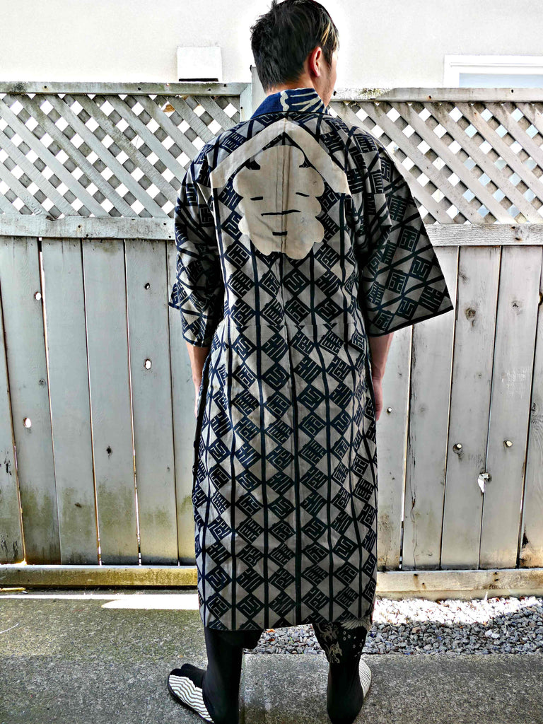 Reversible Japanese Vintage Antique Long Indigo Matsuri Hanten - Siamurai