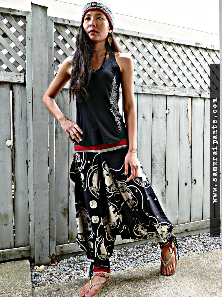 Neko Cat Tribal Warrior Pants (Unisex) - Black - Siamurai