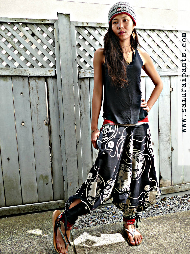 Neko Cat Tribal Warrior Pants (Unisex) - Black - Siamurai